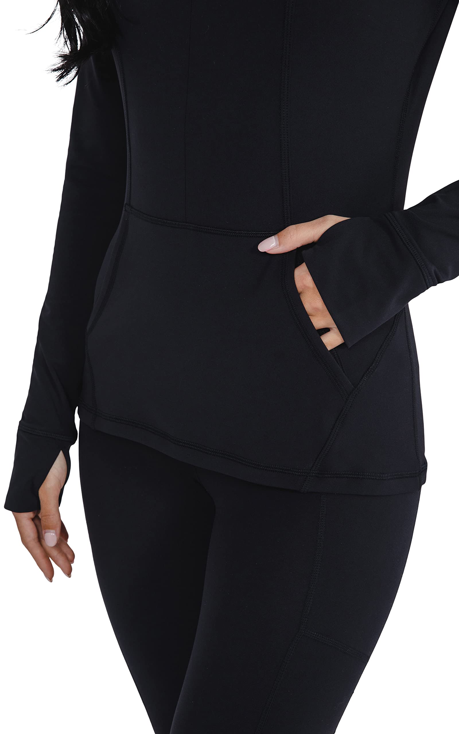 Yogalicious Nude Tech Half Zip Long Sleeve Jacket with Front Pockets - Black - Small