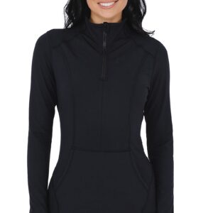 Yogalicious Nude Tech Half Zip Long Sleeve Jacket with Front Pockets - Black - Small