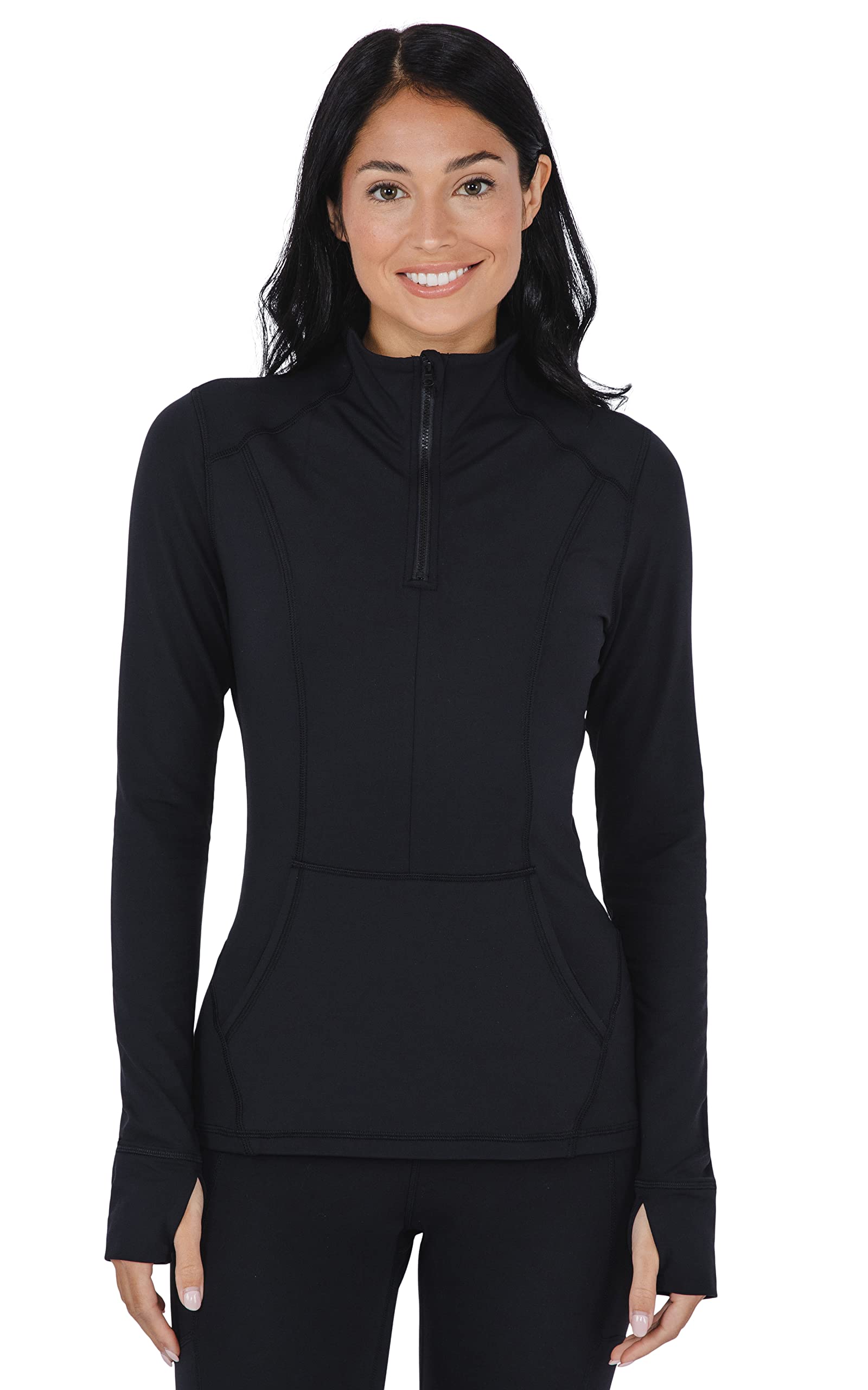 Yogalicious Nude Tech Half Zip Long Sleeve Jacket with Front Pockets - Black - Small