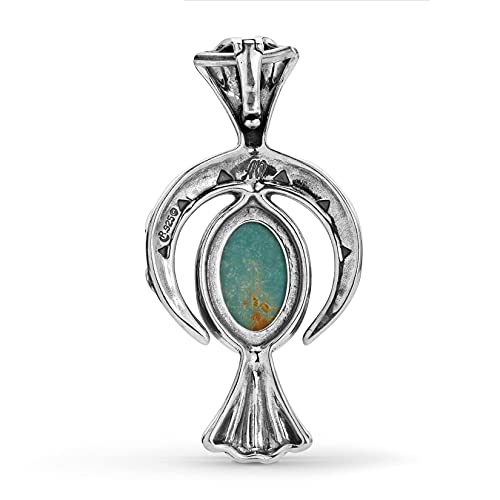 American West Jewelry Sterling Silver Women’s Pendant Enhancer Green Turquoise Gemstone Squash Blossom & Naja Crescent Moon Design