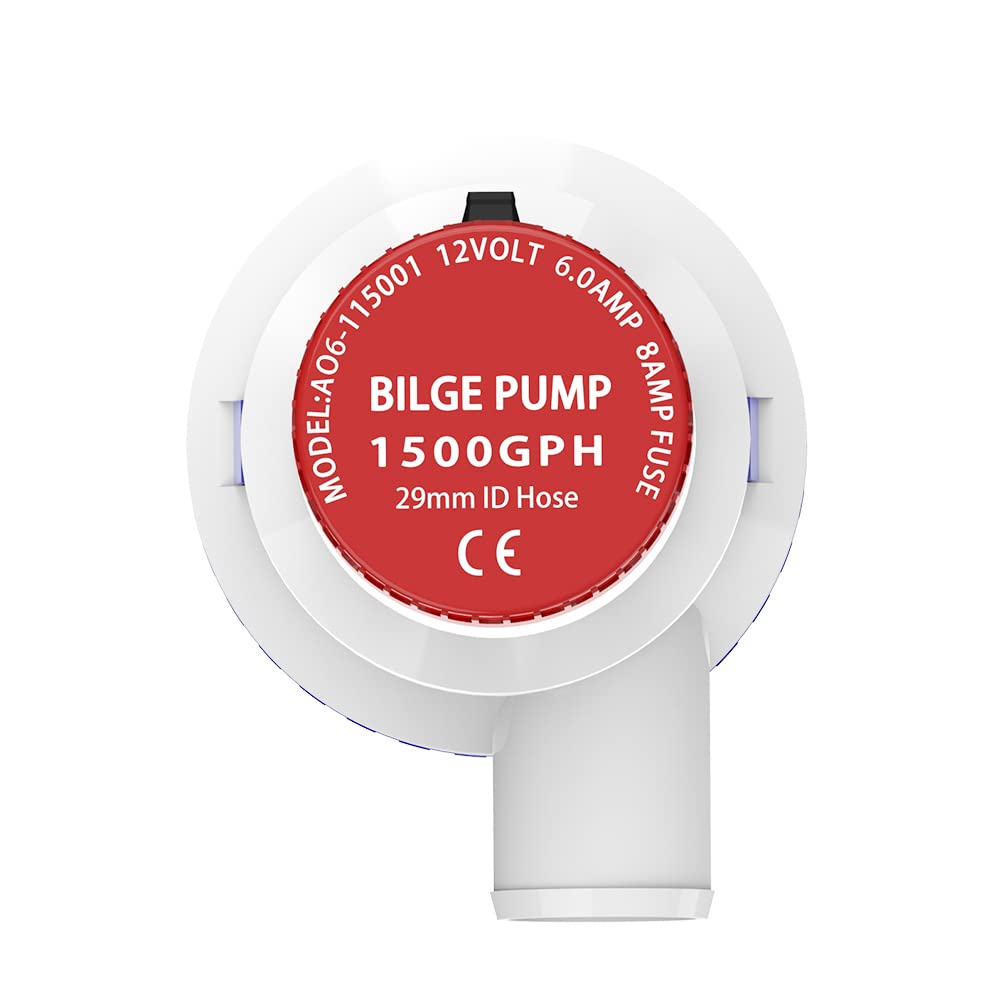 AIRTAK Bilge Pump for Boat DC12V 1500GPH Small Bilge Pump 12 Volt Electric Water Pump Low Noise