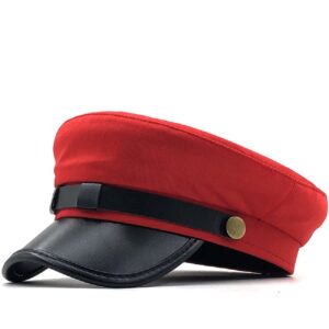 women classic yacht captain sailor hat newsboy cabbie beret cap (s-m) red