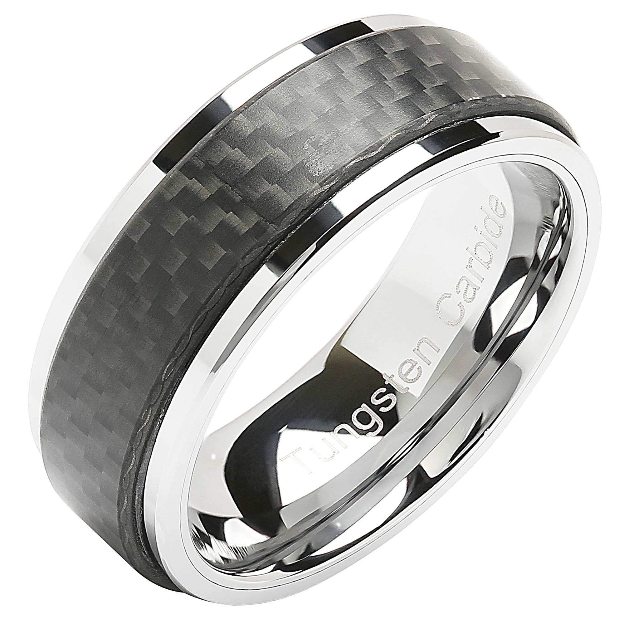 100S JEWELRY Tungsten Rings For Men Women Wedding Band Carbon Fiber Ring Overlaid Sizes 8-16 (10)