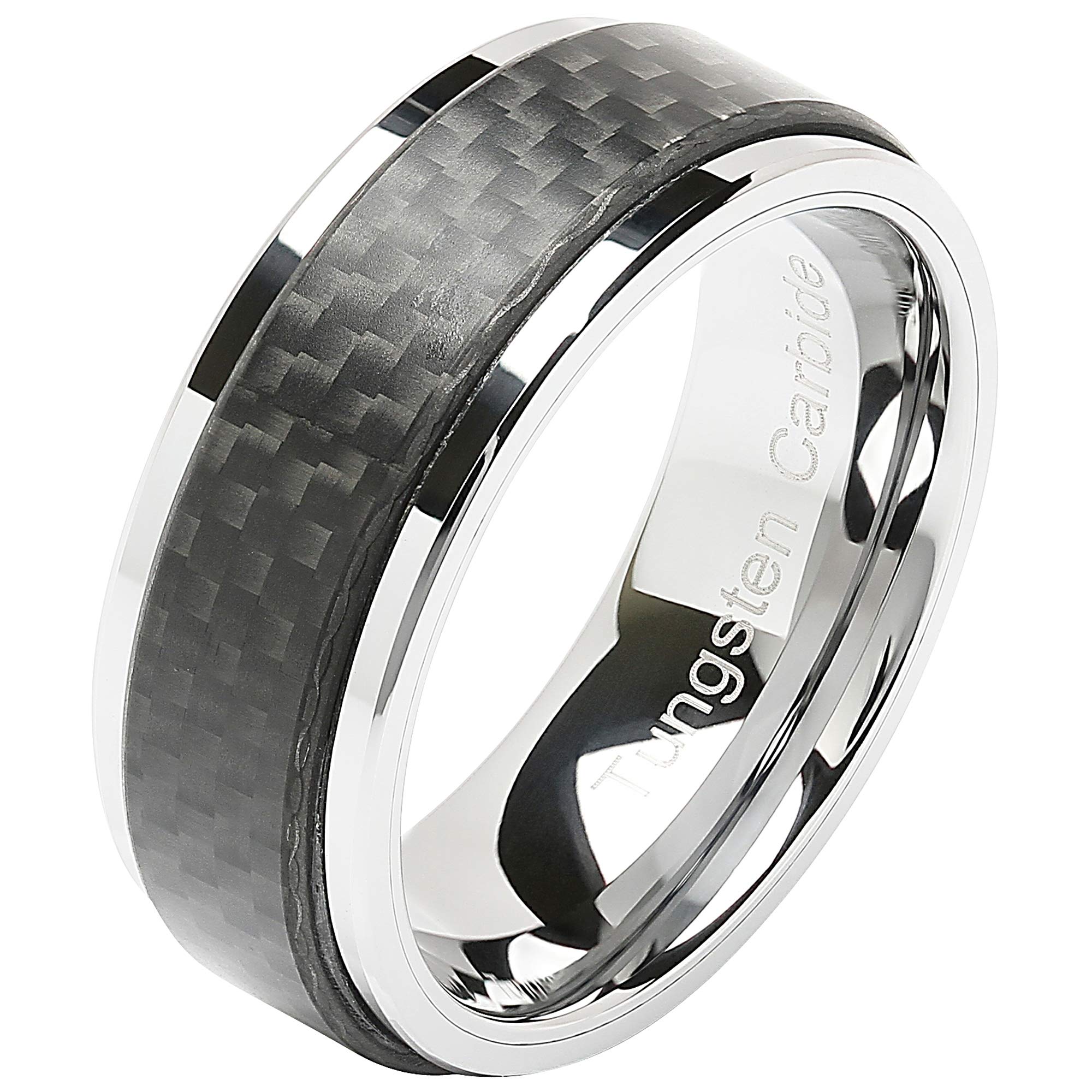 100S JEWELRY Tungsten Rings For Men Women Wedding Band Carbon Fiber Ring Overlaid Sizes 8-16 (10)