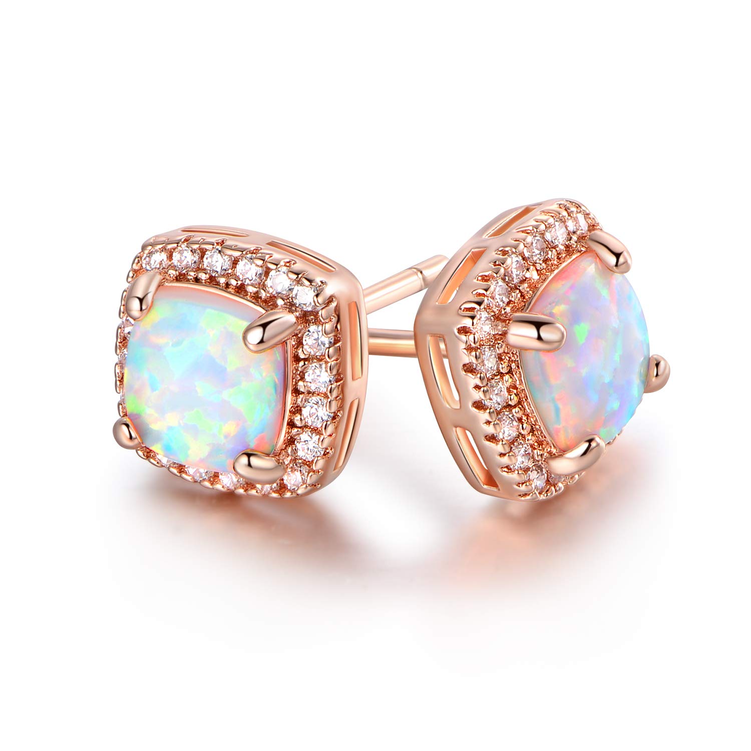 Barzel 18K Rose Gold Plated Created Opal Stud Earrings for Women (Rose Gold)