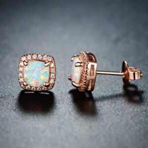 Barzel 18K Rose Gold Plated Created Opal Stud Earrings for Women (Rose Gold)