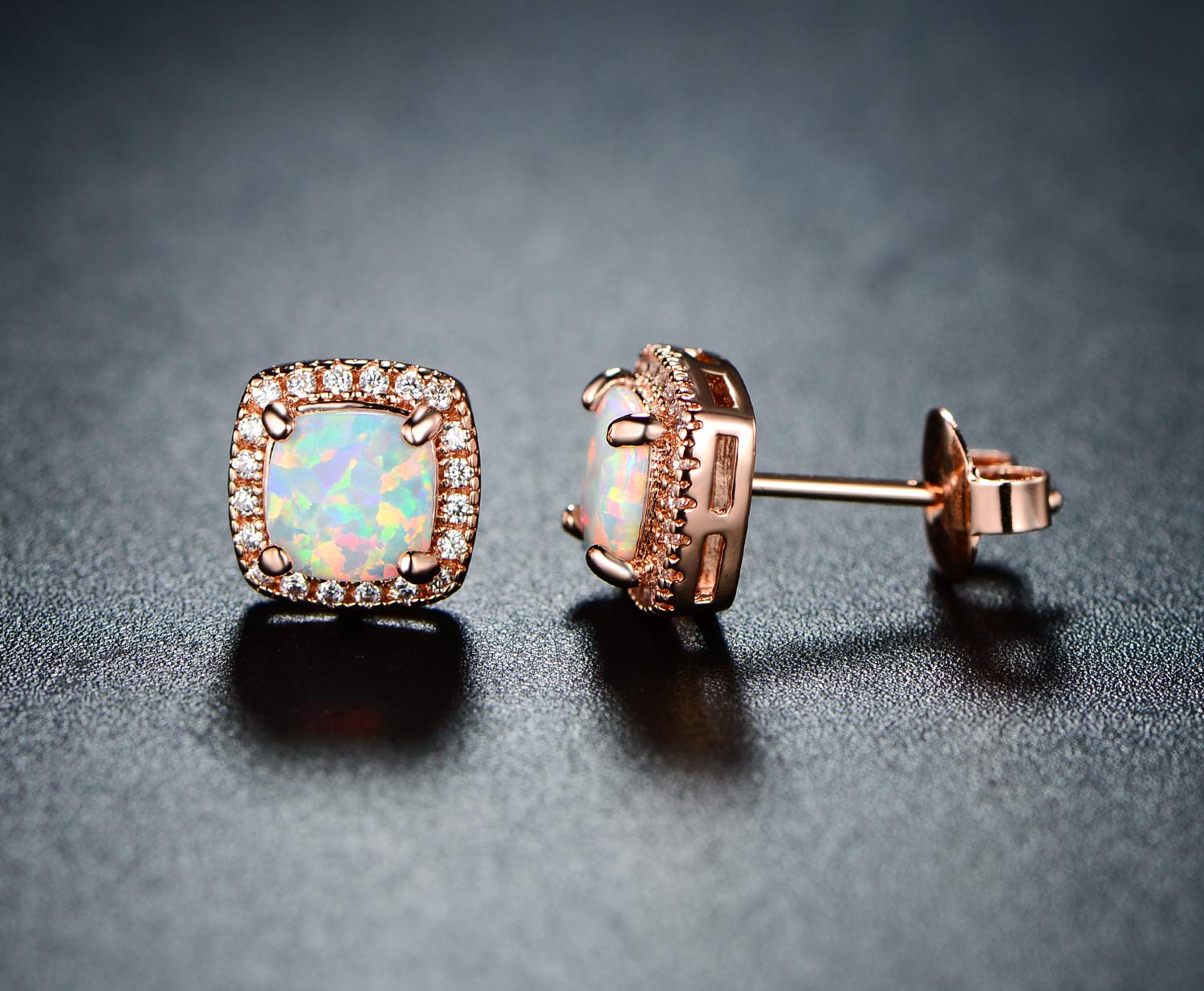 Barzel 18K Rose Gold Plated Created Opal Stud Earrings for Women (Rose Gold)