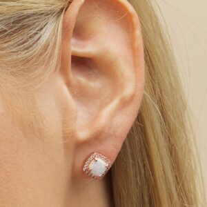 Barzel 18K Rose Gold Plated Created Opal Stud Earrings for Women (Rose Gold)