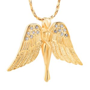 imrsanl cremation jewelry with angel lady charm locket memorial ash pendant - urn necklace for ashes wings keepsake jewelry for women girls (gold)