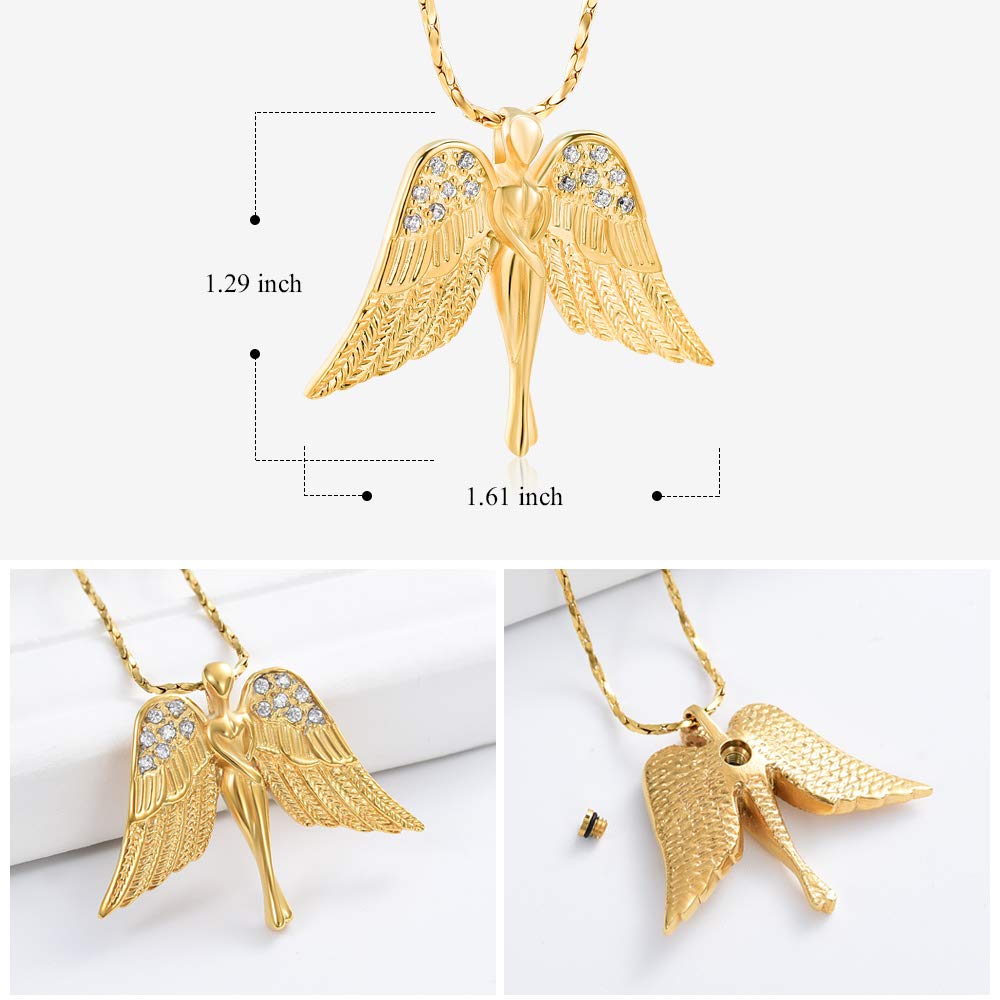 Imrsanl Cremation Jewelry with Angel Lady Charm Locket Memorial Ash Pendant - Urn Necklace for Ashes Wings Keepsake Jewelry for Women Girls (Gold)