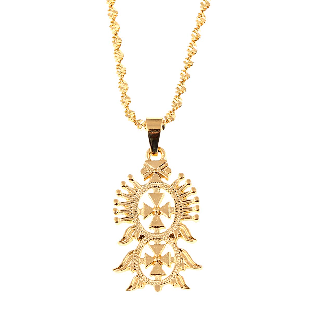 Old Ethiopian Gold Color Cross Pendant Necklaces for Women Men Ethiopian Eritrea