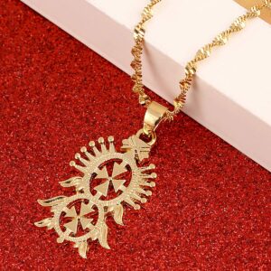 Old Ethiopian Gold Color Cross Pendant Necklaces for Women Men Ethiopian Eritrea