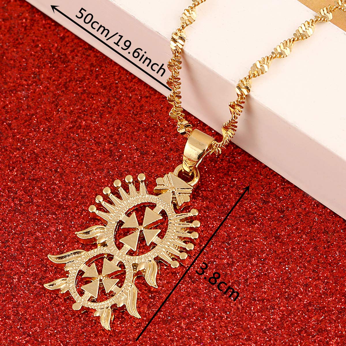 Old Ethiopian Gold Color Cross Pendant Necklaces for Women Men Ethiopian Eritrea