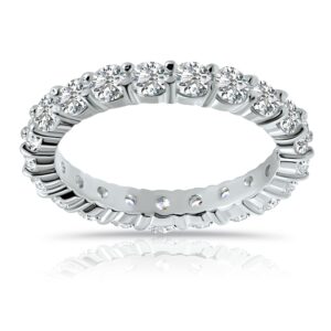 hoops & loops sterling silver cubic zirconia 3mm round-cut anniversary eternity band ring, size 6