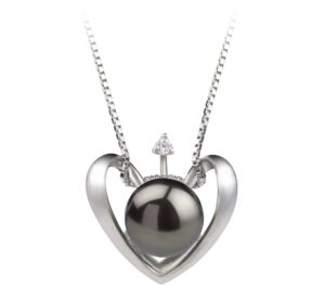 heart black 9-10mm aa quality freshwater 925 sterling silver cultured pearl pendant for women