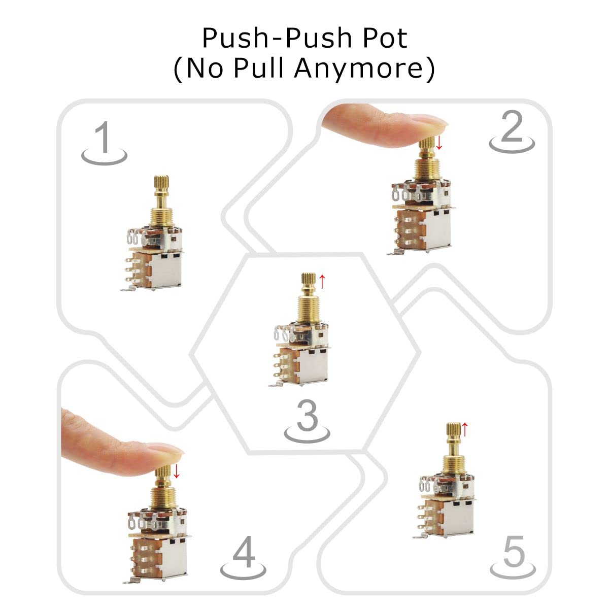 FLEOR 2pcs B500K Push Push Guitar Pots Short Copper Split Shaft Linear Taper Potentiometers