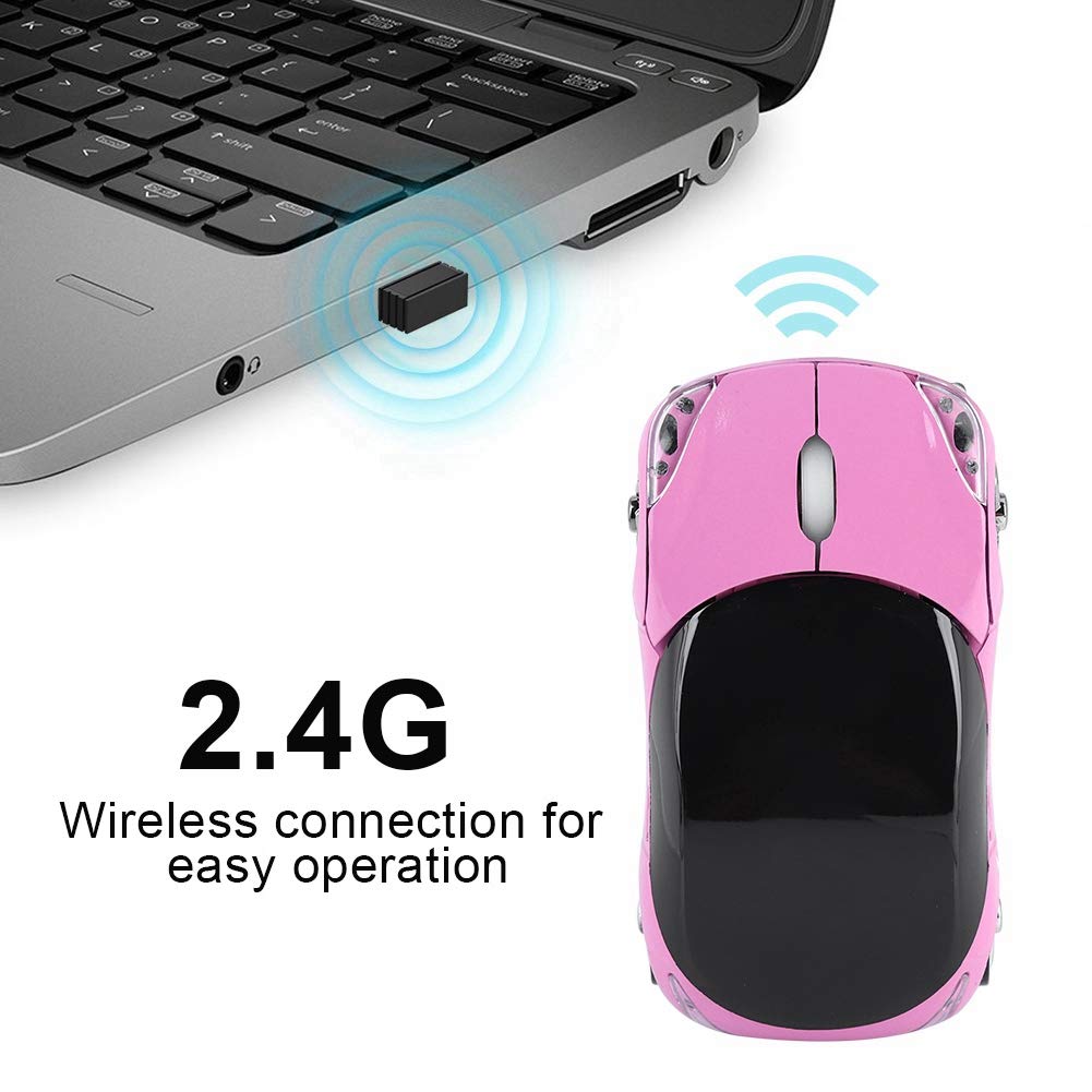 ASHATA 2.4G Car Mouse with USB Reciver 1600DPI Optical Mouse for PC Computer Laptop Tablet, High Cute Mouse for Win XP//Win7/ME/2000/for Mac OS ()