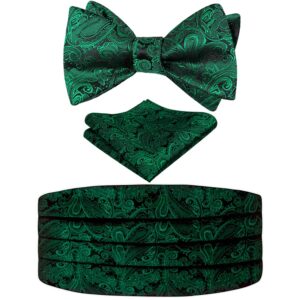 Alizeal Mens Classic Paisley Woven Self-tied Adjustable Bow Tie, Cummerbund and Pocket Square, Dark Green