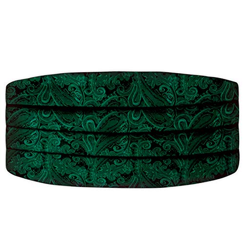 Alizeal Mens Classic Paisley Woven Self-tied Adjustable Bow Tie, Cummerbund and Pocket Square, Dark Green