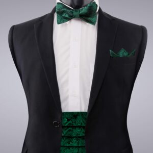 Alizeal Mens Classic Paisley Woven Self-tied Adjustable Bow Tie, Cummerbund and Pocket Square, Dark Green