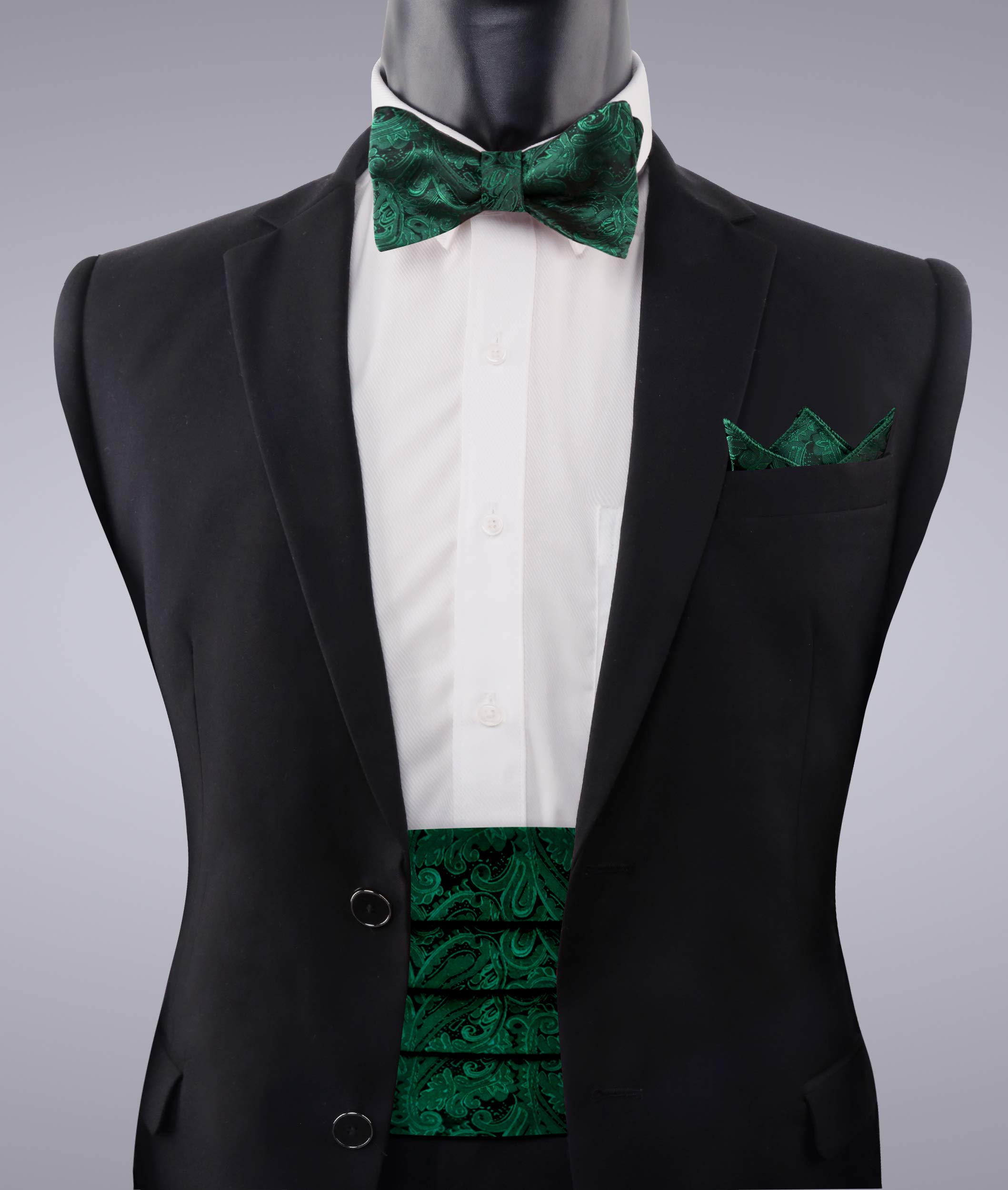 Alizeal Mens Classic Paisley Woven Self-tied Adjustable Bow Tie, Cummerbund and Pocket Square, Dark Green