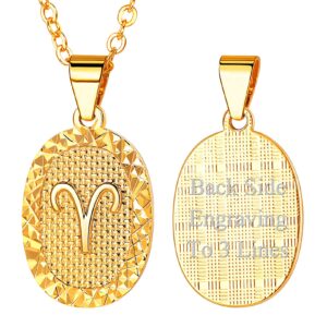 focalook custom aries gold necklace for women oval shaped carved medallion constellation zodiac sign jewelry 20-22"