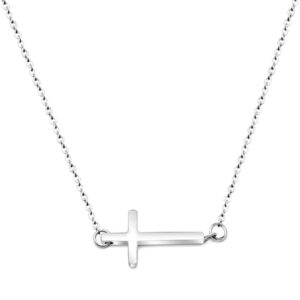 jude jewelers stainless steel sideways cross christian religious prayer collar necklace (silver)