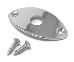 vintage forge chrome oval jack plate for guitar and bass with screws curved metal football shape jpf30-chr