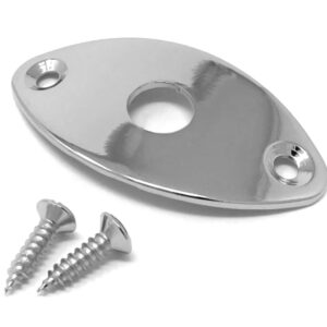 Vintage Forge Chrome Oval Jack Plate for Guitar and Bass with Screws Curved Metal Football Shape JPF30-CHR