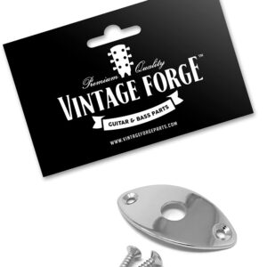 Vintage Forge Chrome Oval Jack Plate for Guitar and Bass with Screws Curved Metal Football Shape JPF30-CHR