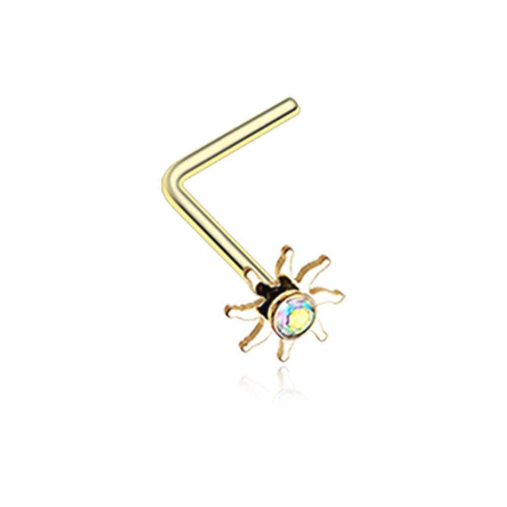 Covet Jewelry Golden Blazing Sun Sparkle L-Shaped Nose Ring