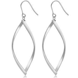 stainless steel rhombic wave shaped simple plain dangle earrings (silver)