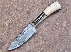 custom handmade damascus steel hunting knife/skinner knife aa-13130 (natural stag horn and natural bone)