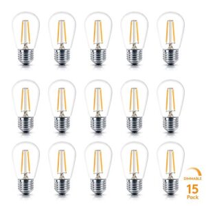 brightech ambience pro replacement led light bulbs, 2 watt vintage led edison bulbs, 2500k warm white dimmable outdoor string lights bulbs, e26 base - 15 pack