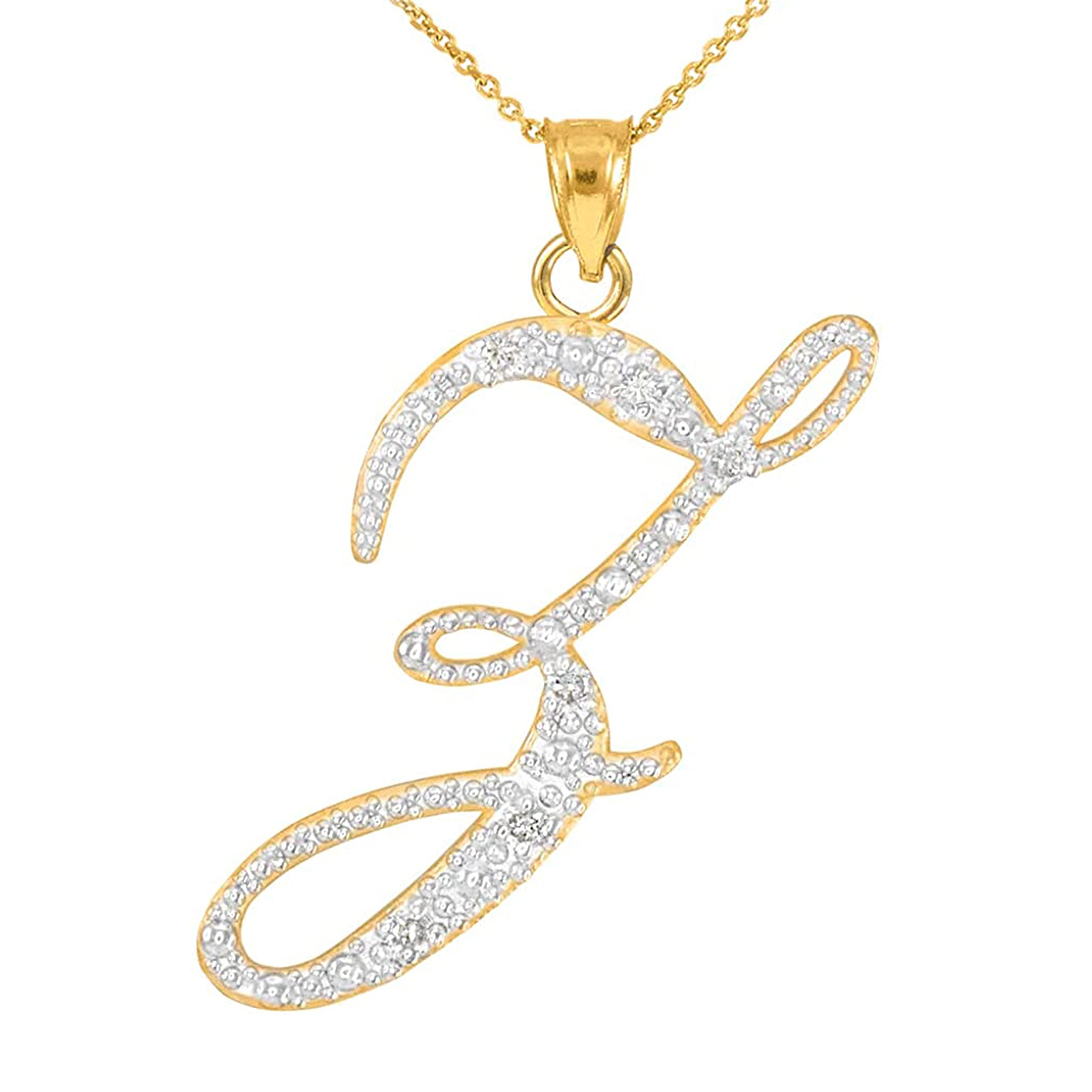 14K Yellow Gold Diamond Accented Dangling Cursive Initial A-Z Charm 4/5" Pendant Necklace (J-K Color, I1-I2 Clarity) - Letter Z with 18" Chain