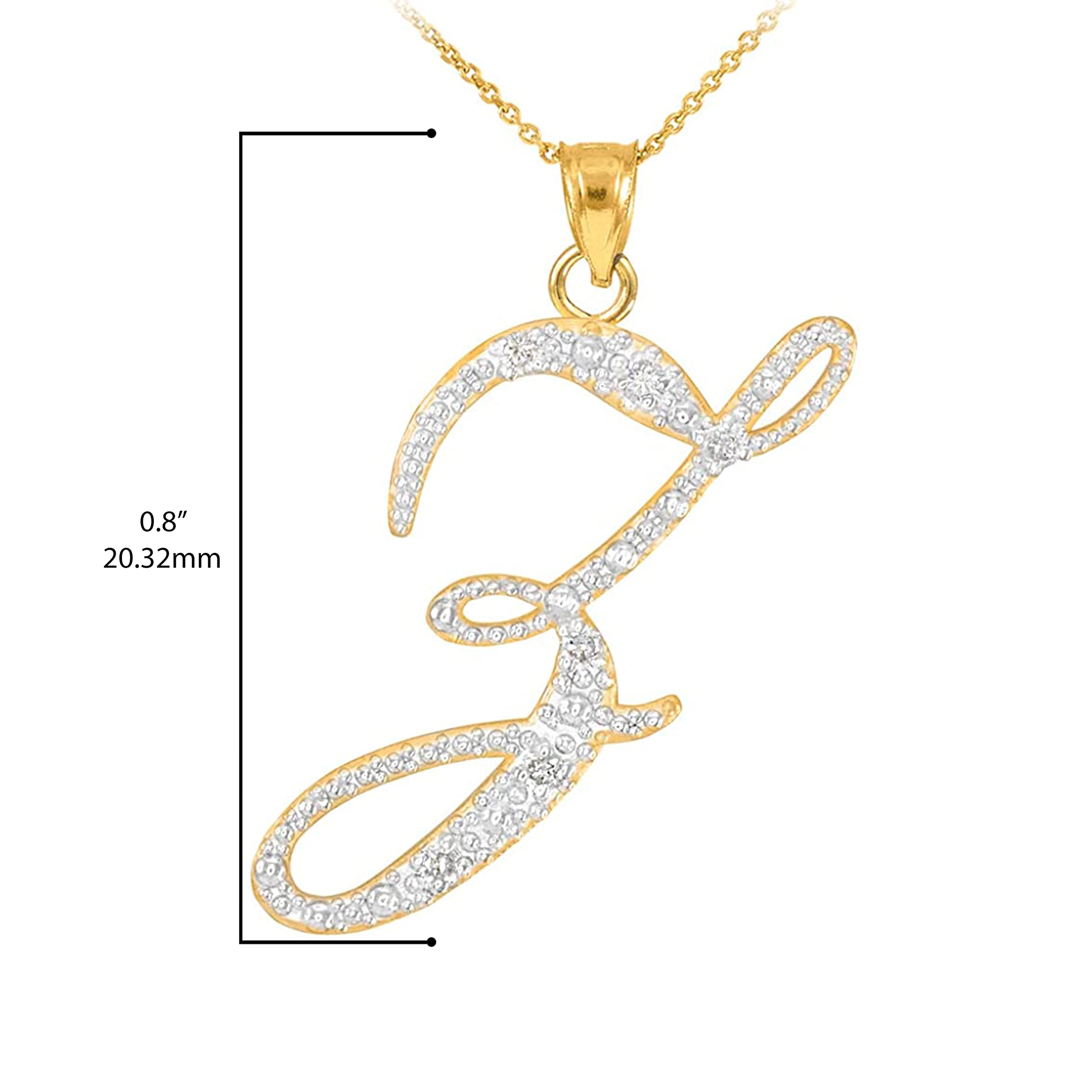 14K Yellow Gold Diamond Accented Dangling Cursive Initial A-Z Charm 4/5" Pendant Necklace (J-K Color, I1-I2 Clarity) - Letter Z with 18" Chain