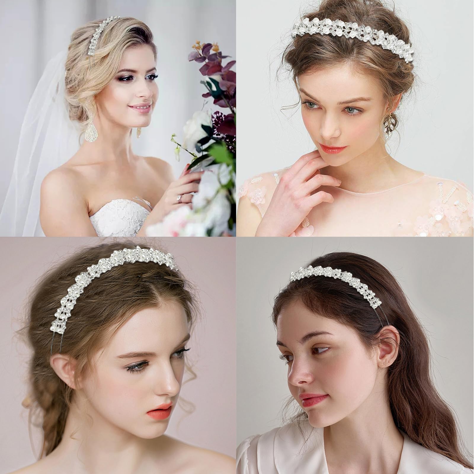 Honbay Wedding Hair Piece Photography Hair Accessories Bride Bridesmaid Flower Girl Crown Headband Hair Hoop Tiara with Crystal and Faux Pearls