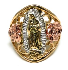 fran & co. gold plated women's tri-color virgin mary flower ring virgen de guadalupe anillo flores (7)