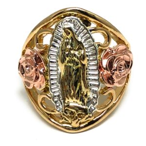 Fran & Co. Gold Plated Women's Tri-Color Virgin Mary Flower Ring Virgen de Guadalupe Anillo Flores (7)