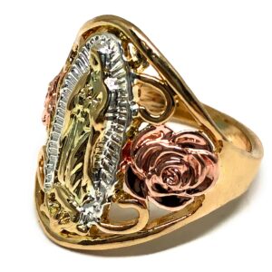 Fran & Co. Gold Plated Women's Tri-Color Virgin Mary Flower Ring Virgen de Guadalupe Anillo Flores (7)