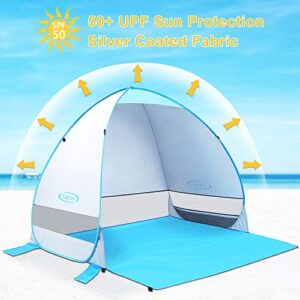 G4Free Large Pop up Beach Tent for 3-4 Person, UPF 50+ Automatic Sun Shelter Canopy Portable Outdoor Cabana Sun Umbrella