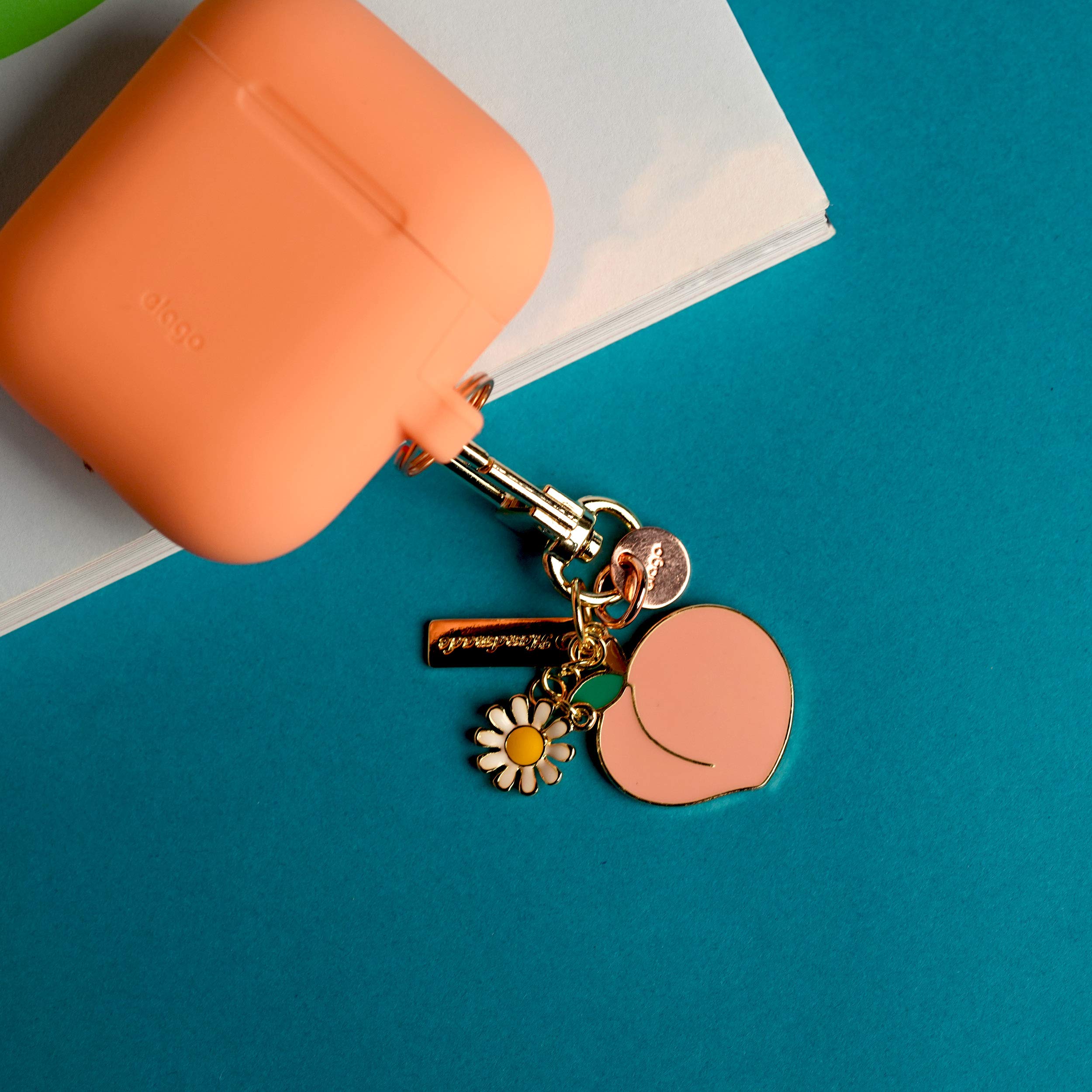 elago AirPods Keyring [PEACH] - Charm for AirPods, Handbag, Tote, Purse, Backpack, Bag, Car Key, Durable Keychain, Sturdy material, Cute Accessories for Women