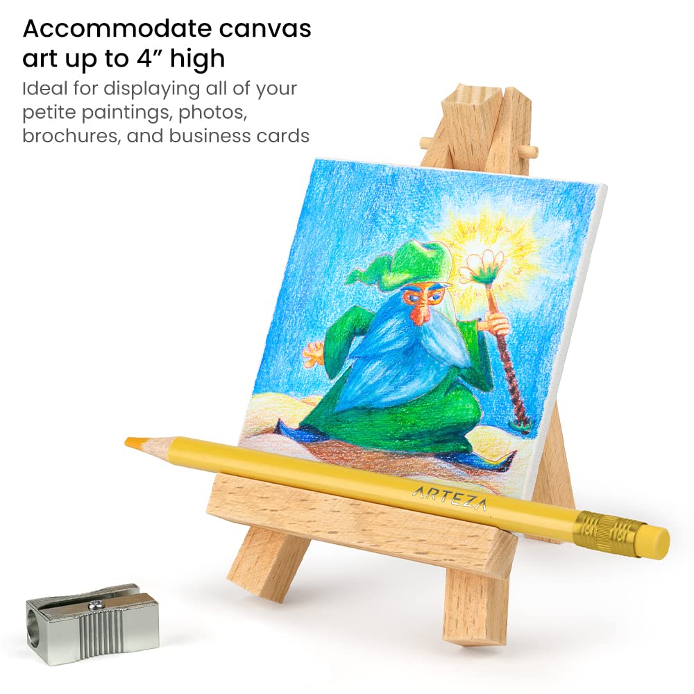 ARTEZA 5 Inch Mini Display Wood Easel, Pack of 40 Art Supplies for Displaying Small Canvases, Business Cards, Photos