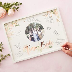 ginger ray rose gold foiled team bride hen party frame guest book or wedding gift, floral