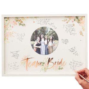 Ginger Ray Rose Gold Foiled Team Bride Hen Party Frame Guest Book or Wedding Gift, Floral