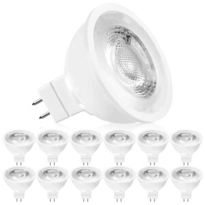 luxrite mr16 led bulb 50w equivalent, 12v, 3000k soft white dimmable, 500 lumens, gu5.3 led spotlight bulb 6.5w, enclosed fixture rated, perfect for track and home lighting (12 pack)