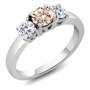 gem stone king 925 sterling silver peach morganite and white topaz ring for women (1.06 ct round, available in size 5, 6, 7, 8, 9)