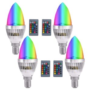 lxcom lighting 3w rgb e12 candelabra led bulb color changing candle light lamp remote control bulb 16 colors 4 modes with memory function e12 candle base for home bar party ktv mood lighting,4 pack