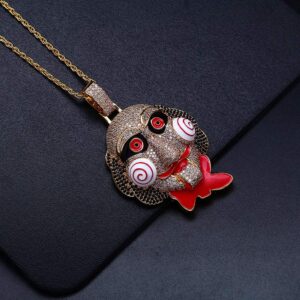 KMASAL Hip Hop Iced Out Bling Chain Clown 69 Pendant Halloween Cosplay Horrifying Inspired Necklace with 24" Rope Chain (Gold)