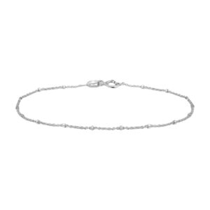 sea of ice sterling silver 1mm diamond-cut bead station rolo chain bracelet for women, size 7.25"